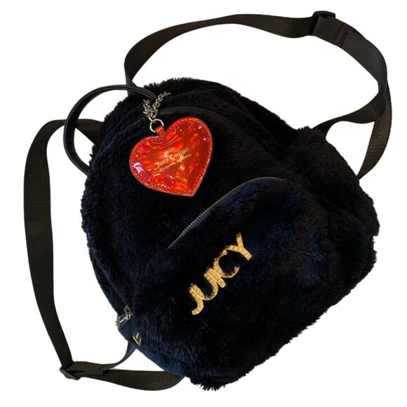 Juicy Couture | Bags | Juicy Couture Faux Furry Backpack Bag Red Heart ...